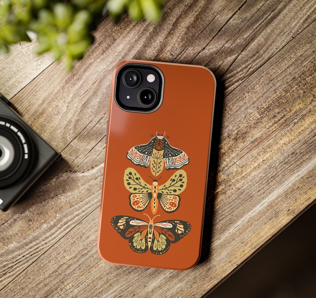 Boho Retro Butterfly Moth Tough iPhone Case, Earthy Nature Rust Orange ...
