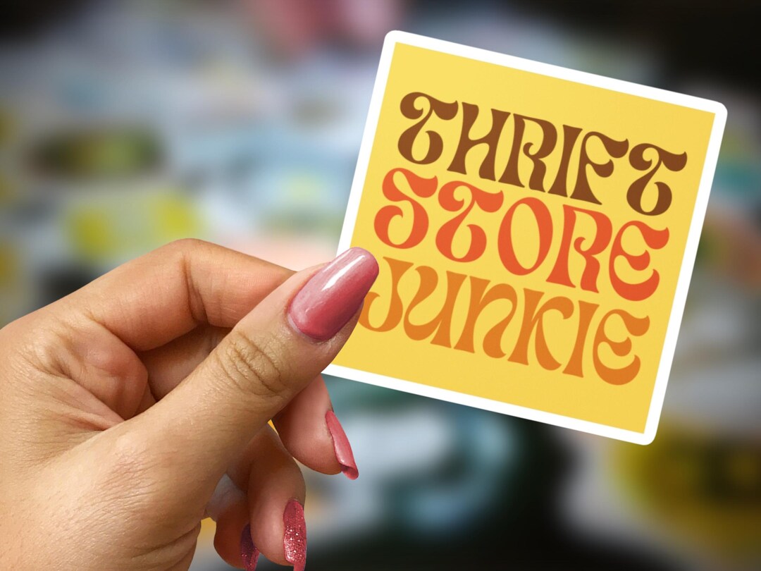 Thrift Store Junkie Kiss-cut Vinyl Decal Sticker, Retro Square Sticker ...