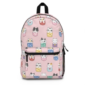 Pocket Cats Backpack, Cute Pink Kawaii Kittens Bookbag, Back to School ...