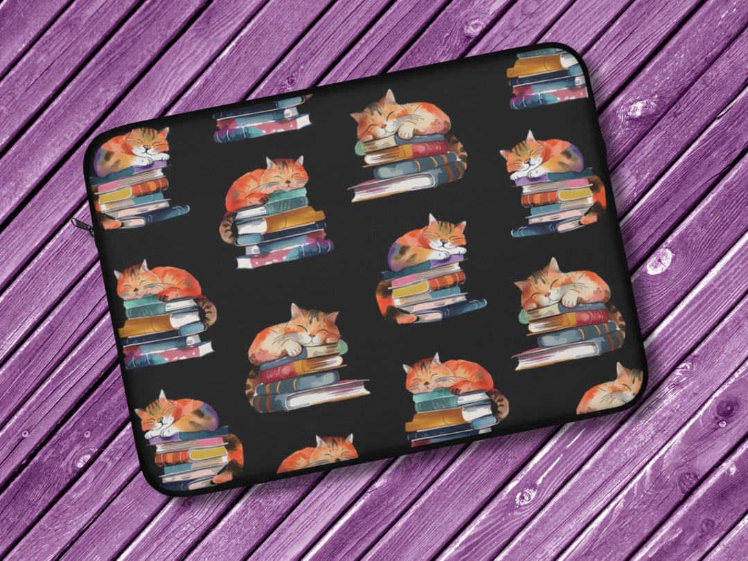 Cats on Books Laptop Sleeve Case, Cute Kittens Computer Case, Gift for ...
