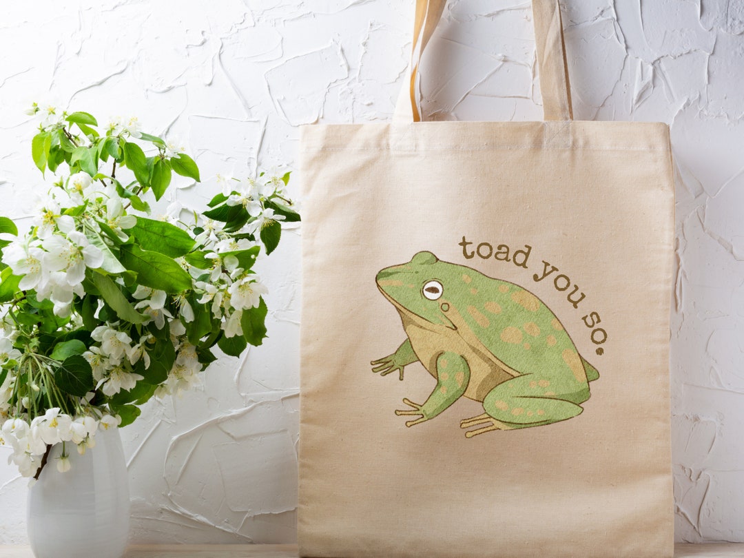 Cottagecore Toad Canvas Tote Bag, Cute Frog Purse, Frog Lover Gift ...