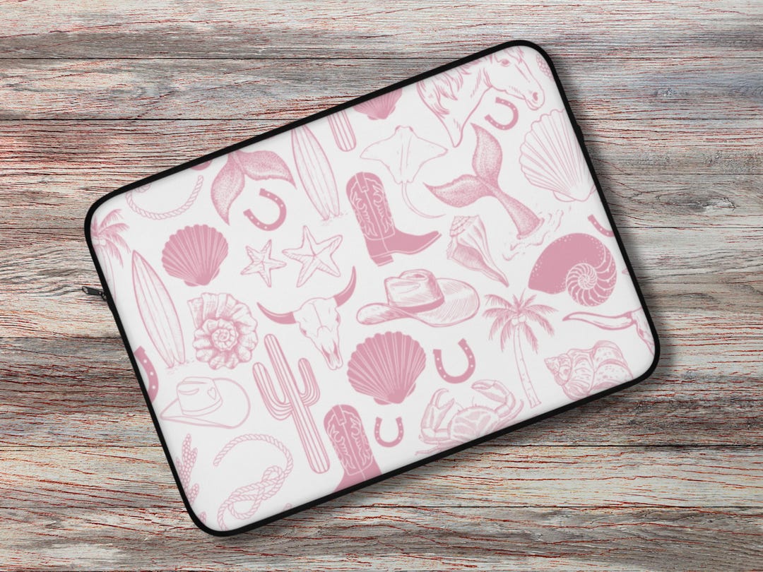 Pink Coastal Cowgirl Laptop Sleeve Case, Women's Beachy Seashell ...