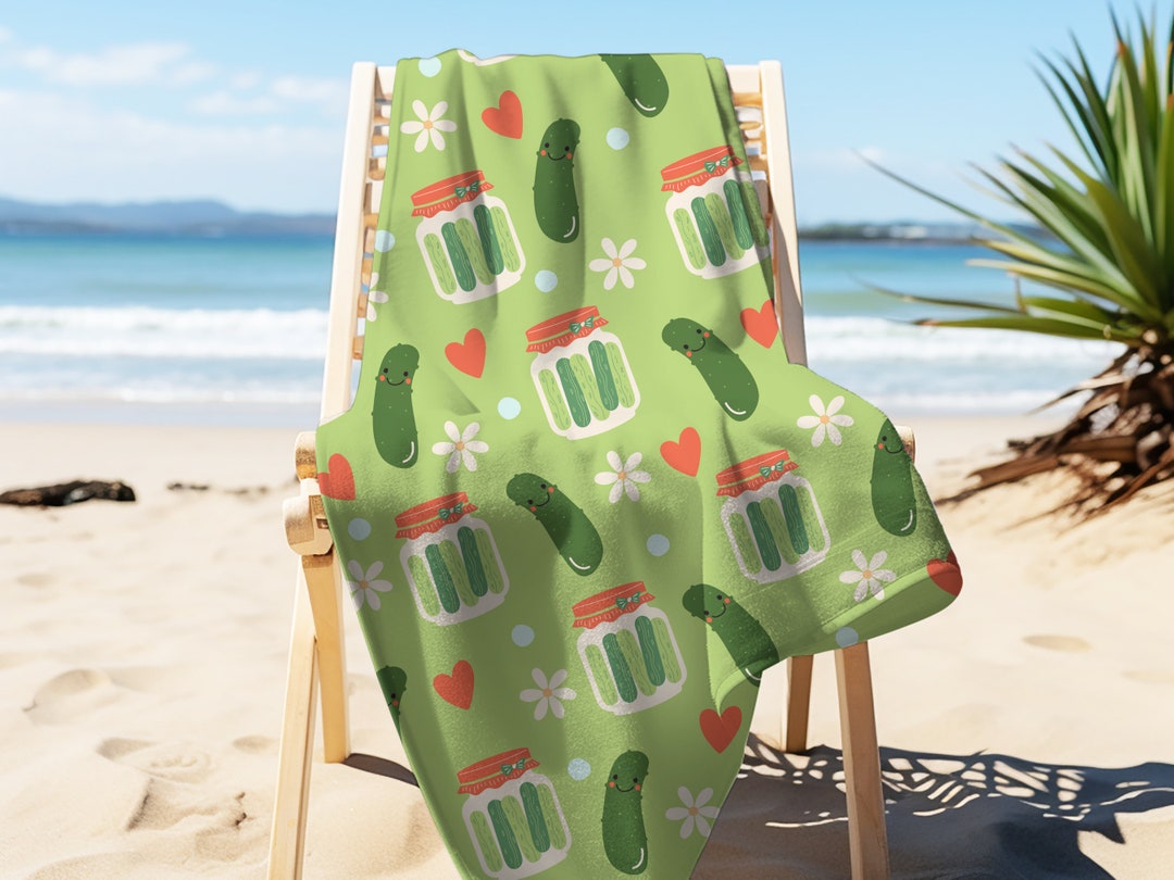 Pickle Lover Beach Towel, Women's Lime Green Pickle Jar Pool Towel ...