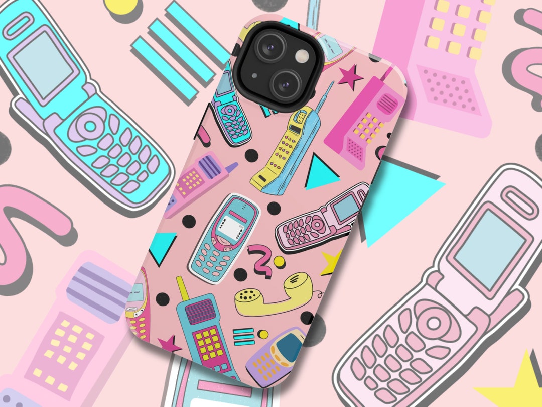 Retro Old School Cell Phones Tough iPhone Case, 90s 80s Cute Phone ...