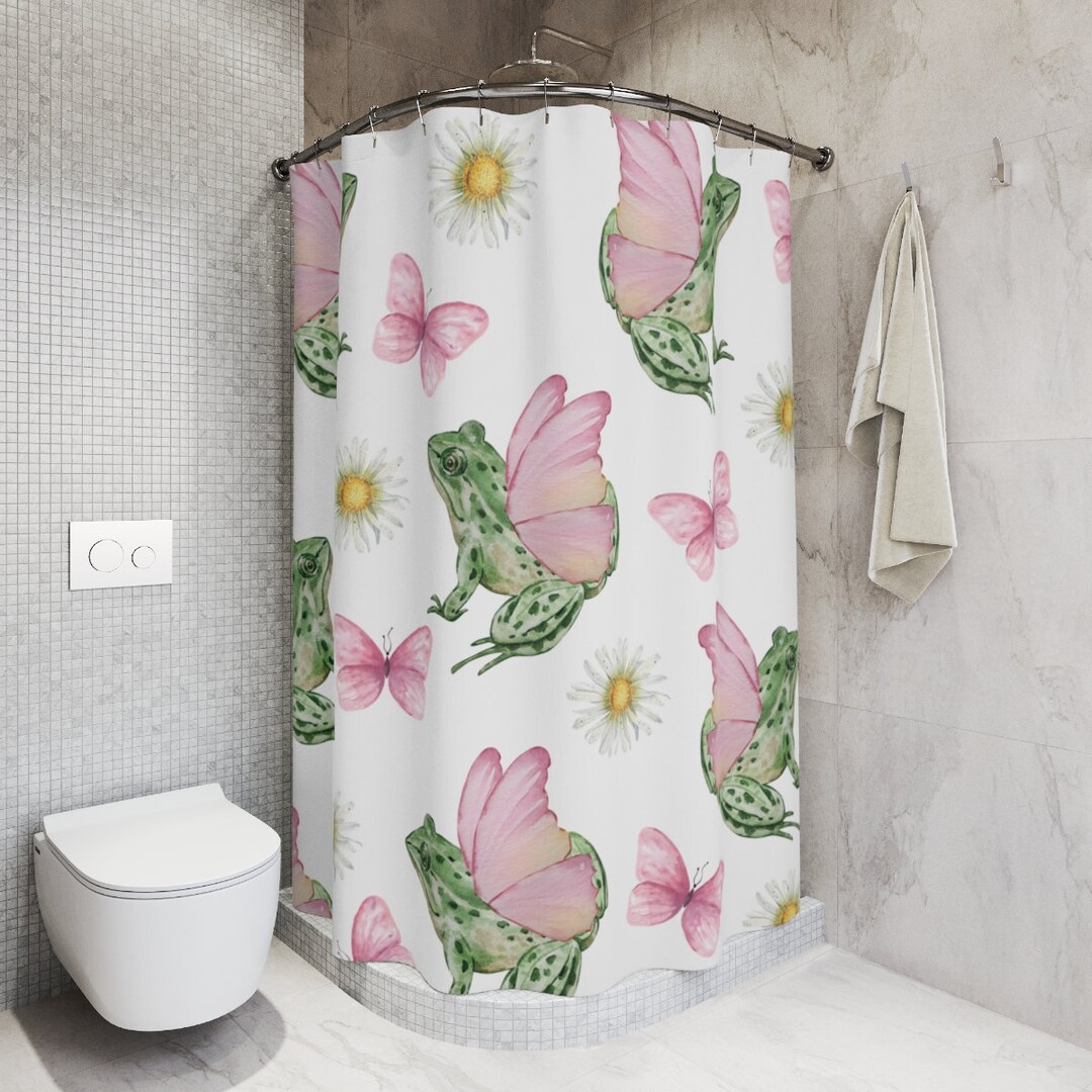 Watercolor Fairy Frogs Shower Curtain, Cute Frog Bathroom Decor, Froggy ...