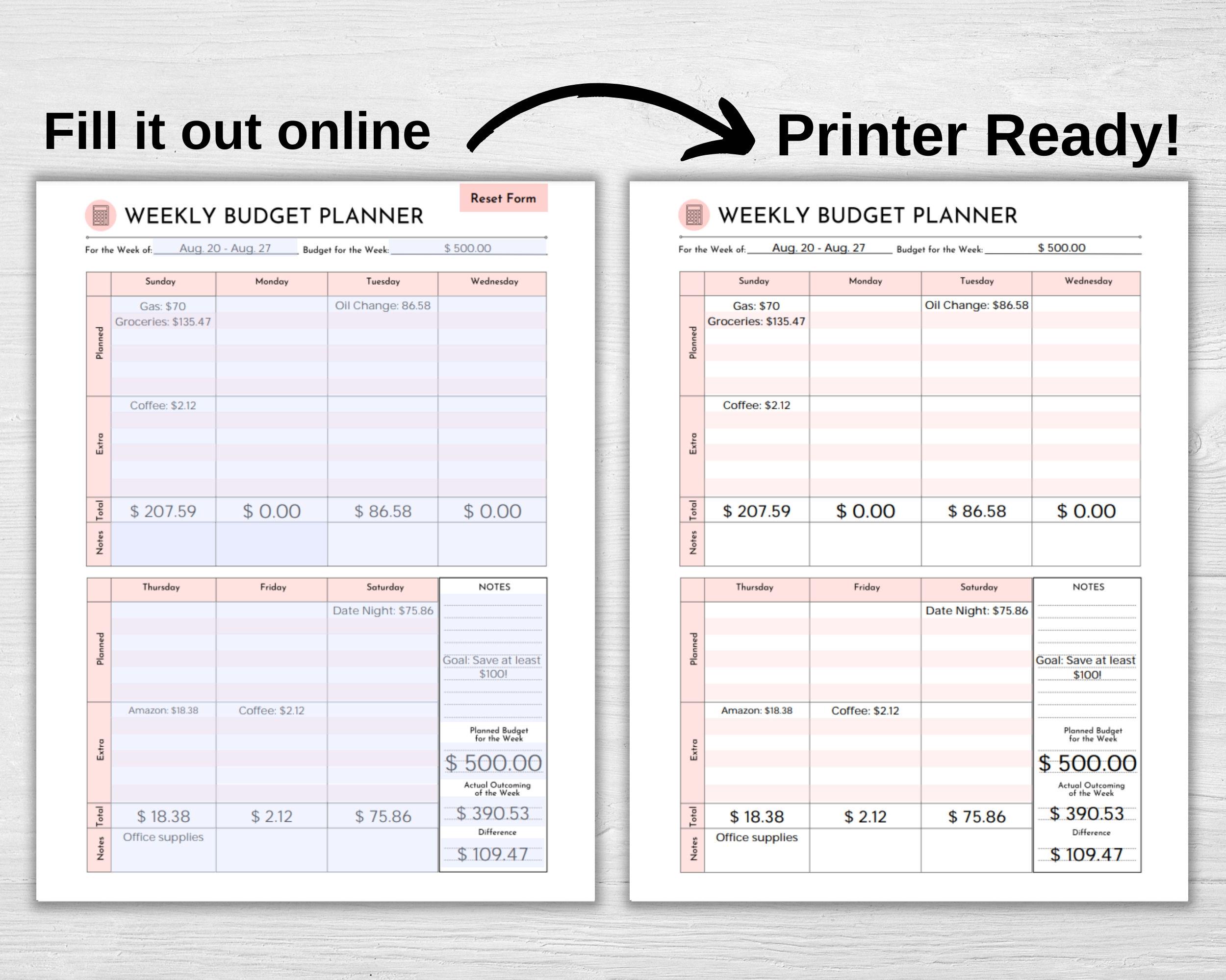 Minimalist Weekly Budget Planner, Printable Spending Tracker, Editable ...
