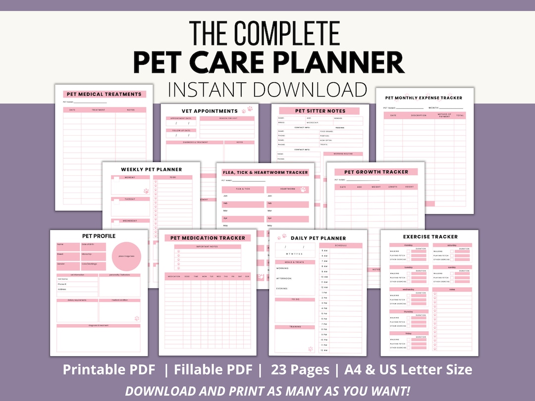 Pet Planner Printable, Dog Planner, Digital Pet Care Printable, Pet ...