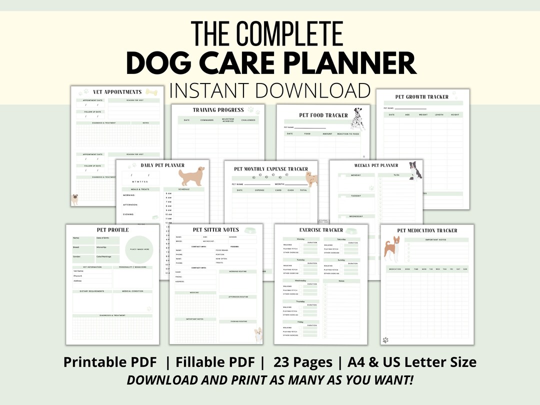 Printable Dog Care Planner, Dog Planner, Digital Pet Planner, Pet ...