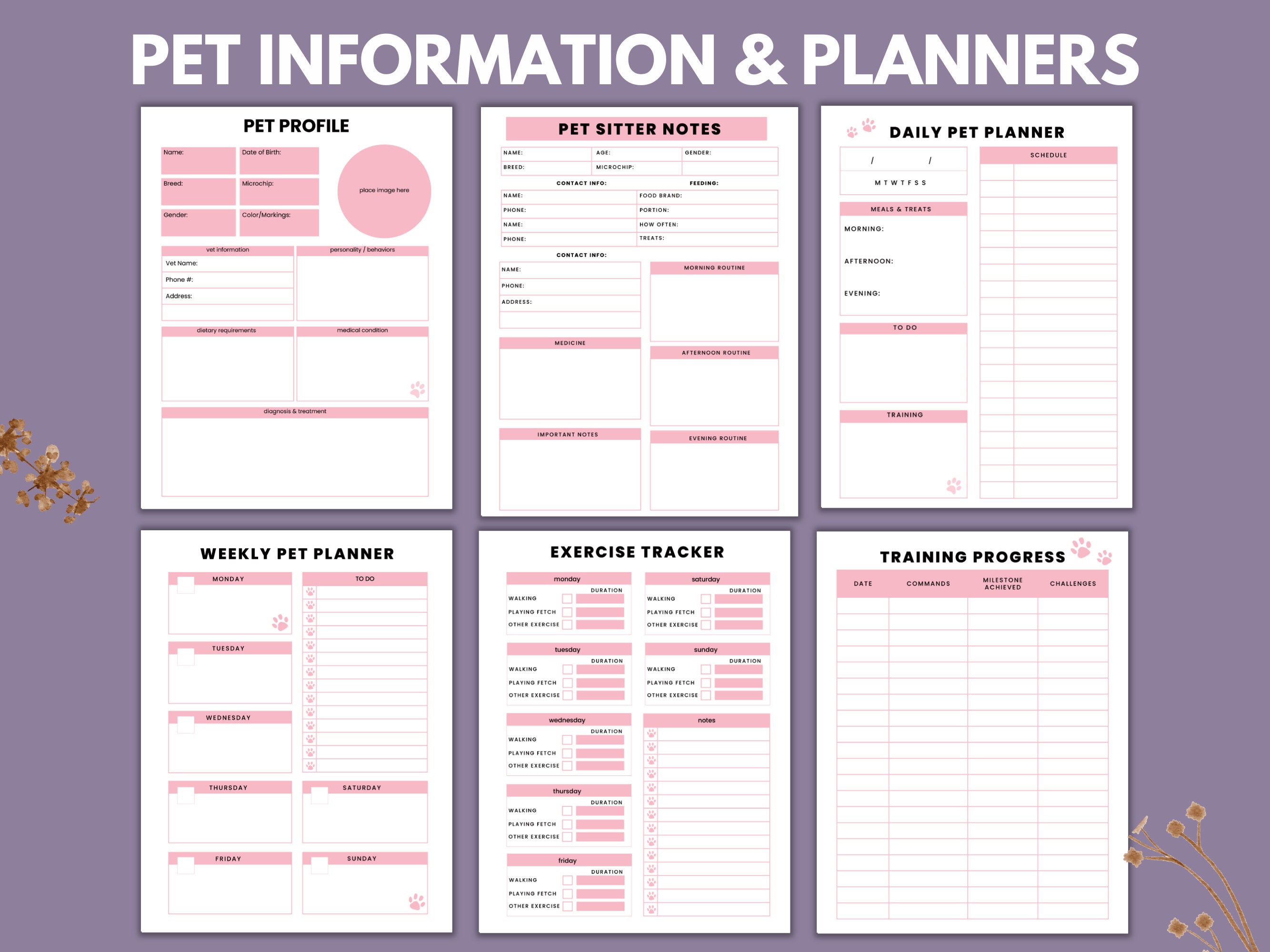 Pet Planner Printable, Dog Planner, Digital Pet Care Printable, Pet ...