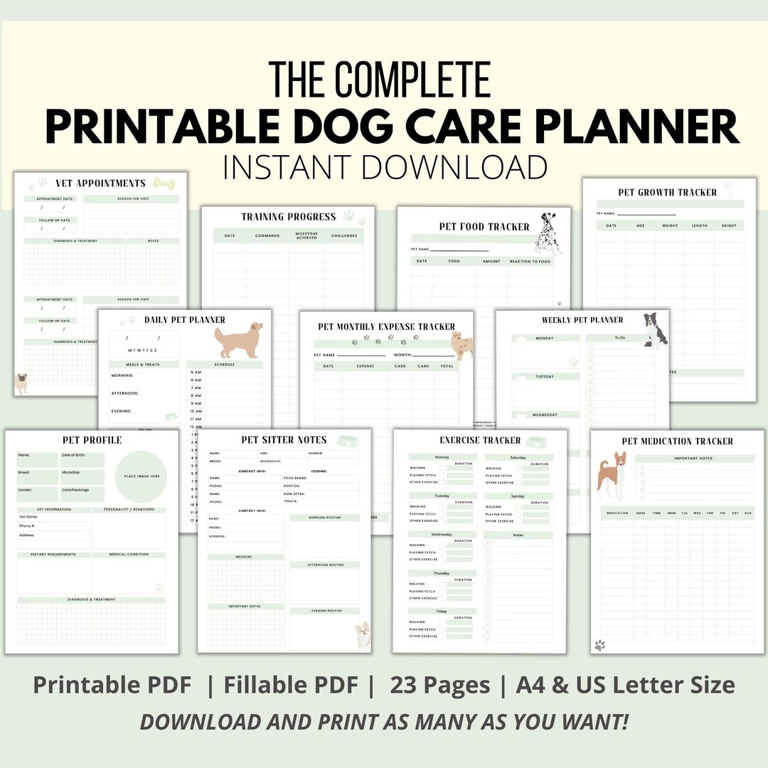 Printable Dog Care Planner Dog Planner Digital Pet Planner - Etsy