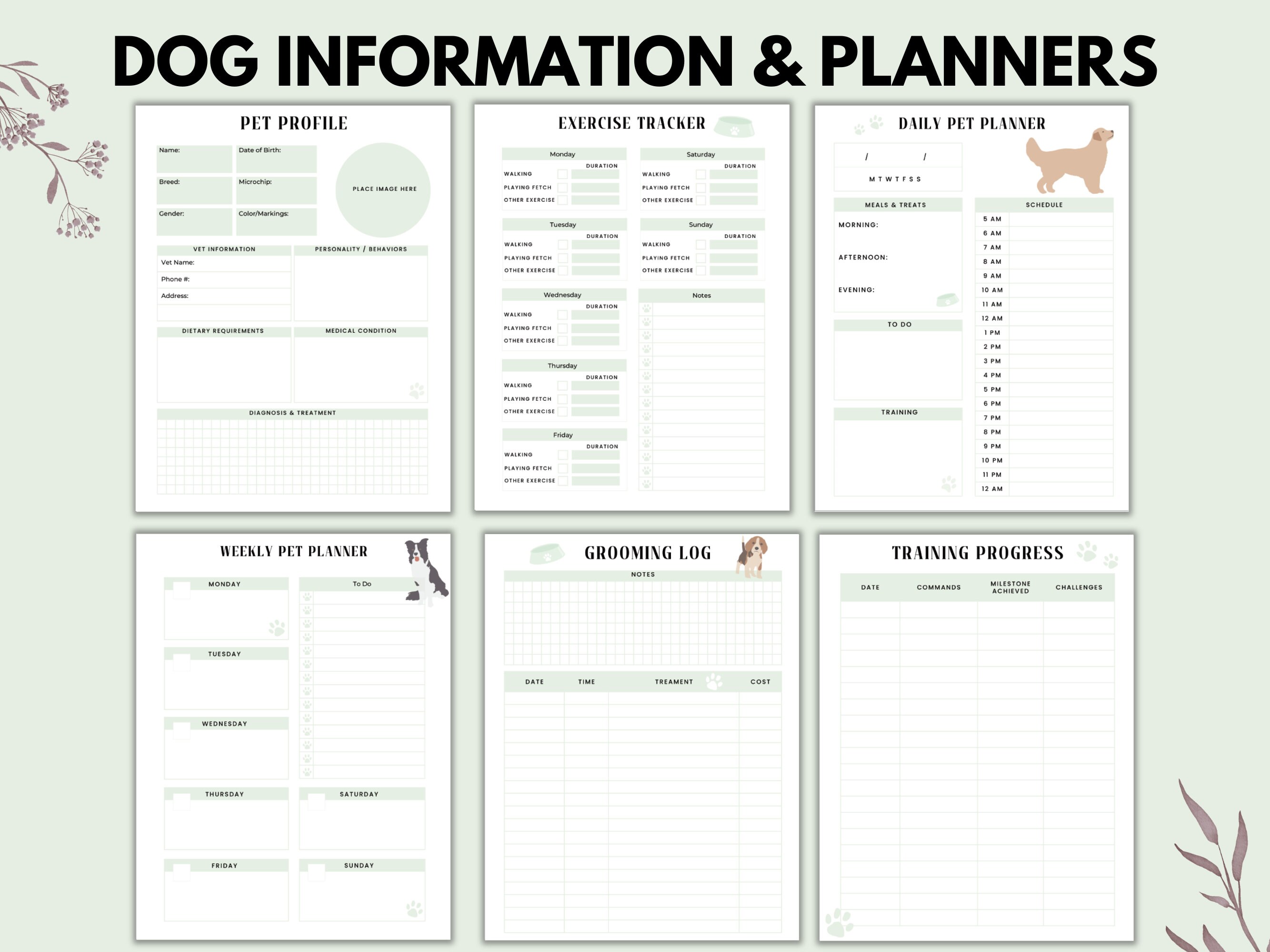 Printable Dog Care Planner, Dog Planner, Digital Pet Planner, Pet ...