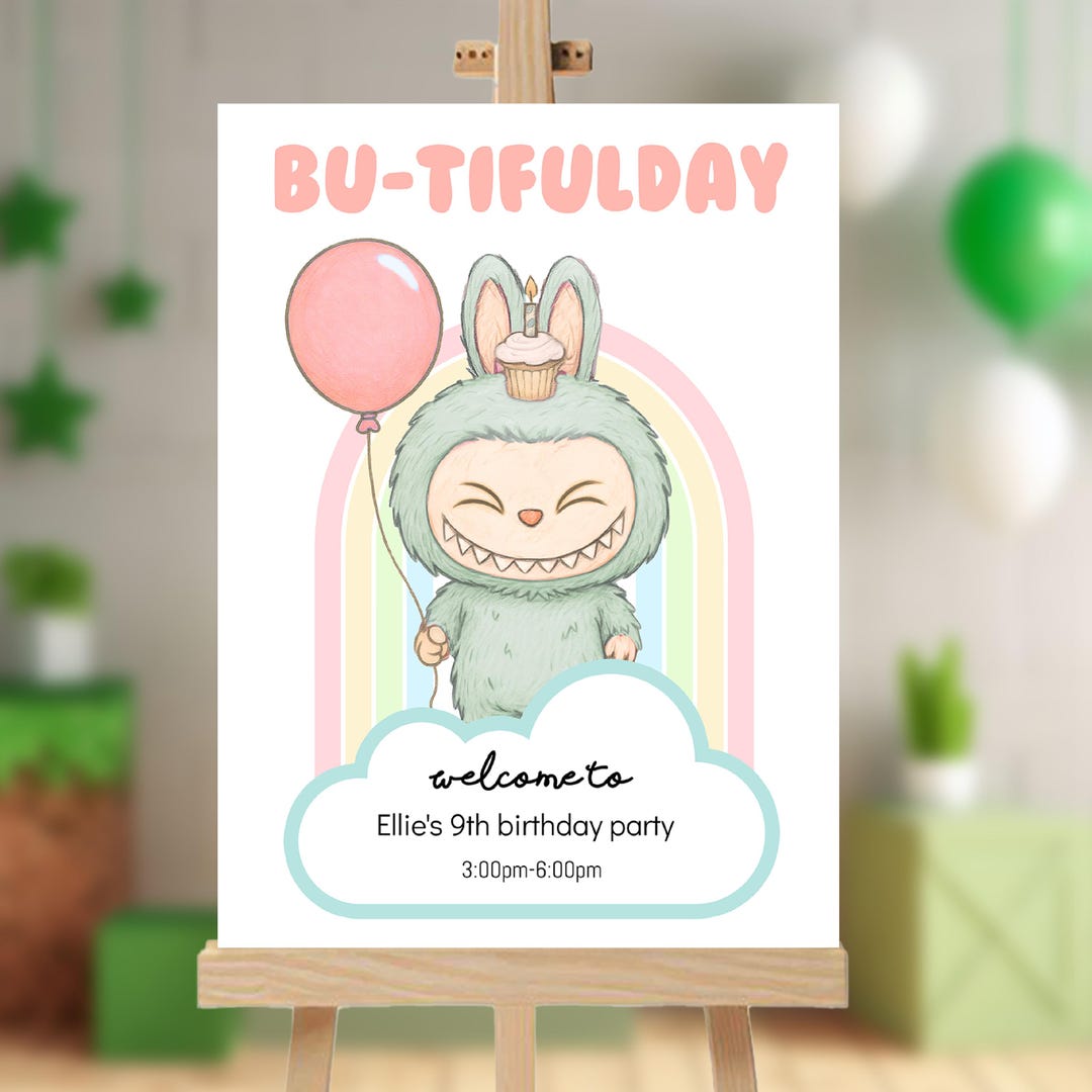 Editable Labubu Birthday Party Welcome Sign | 18x24" DIY Download and ...