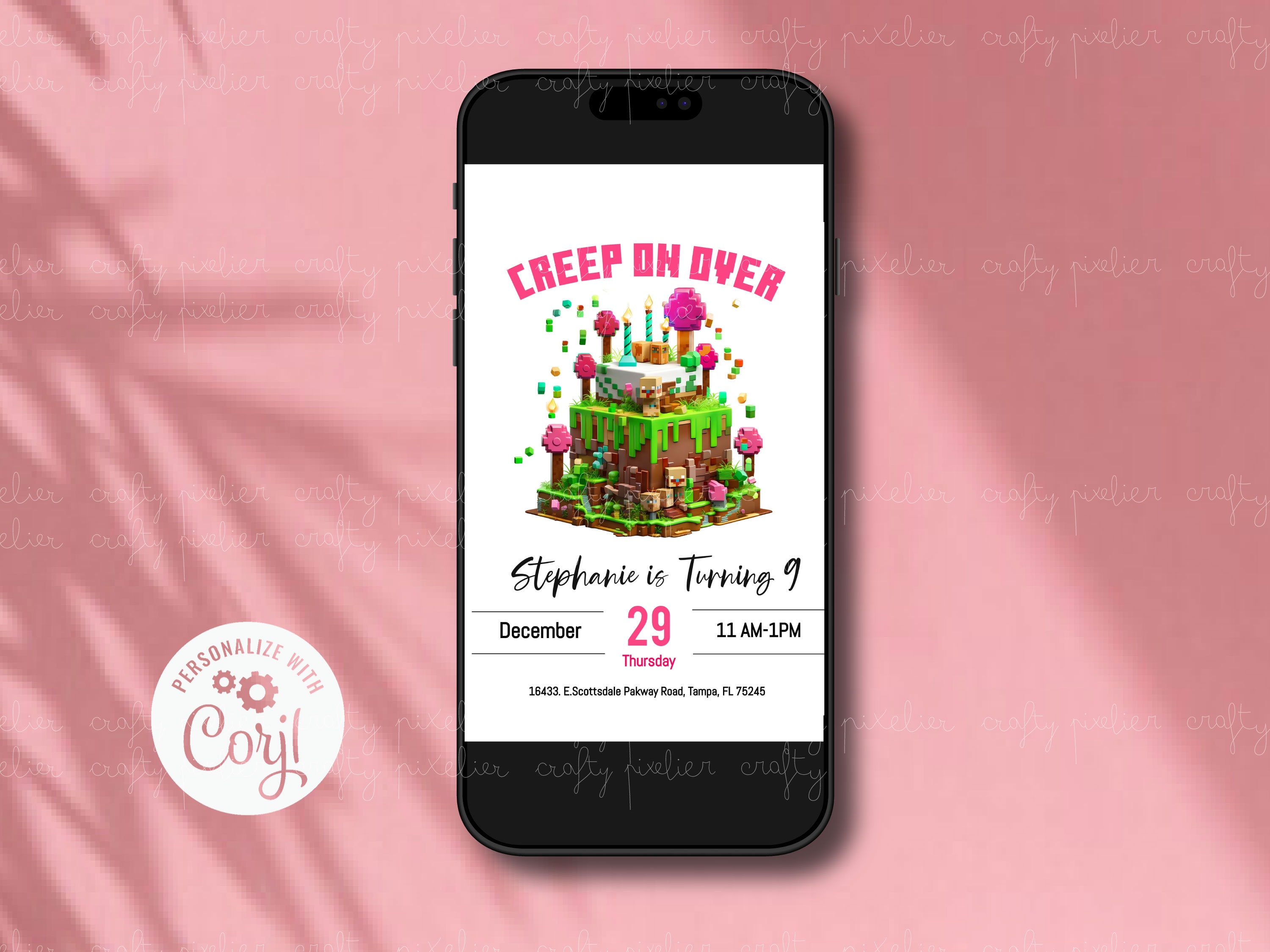 Girl's Minecraft Birthday Invitation Editable DIY one File Works for ...