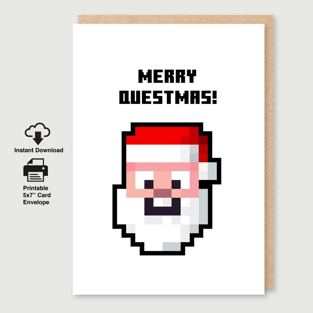 Merry Questmas! Printable Minecraft / Gamer's Christmas Card, Digital ...