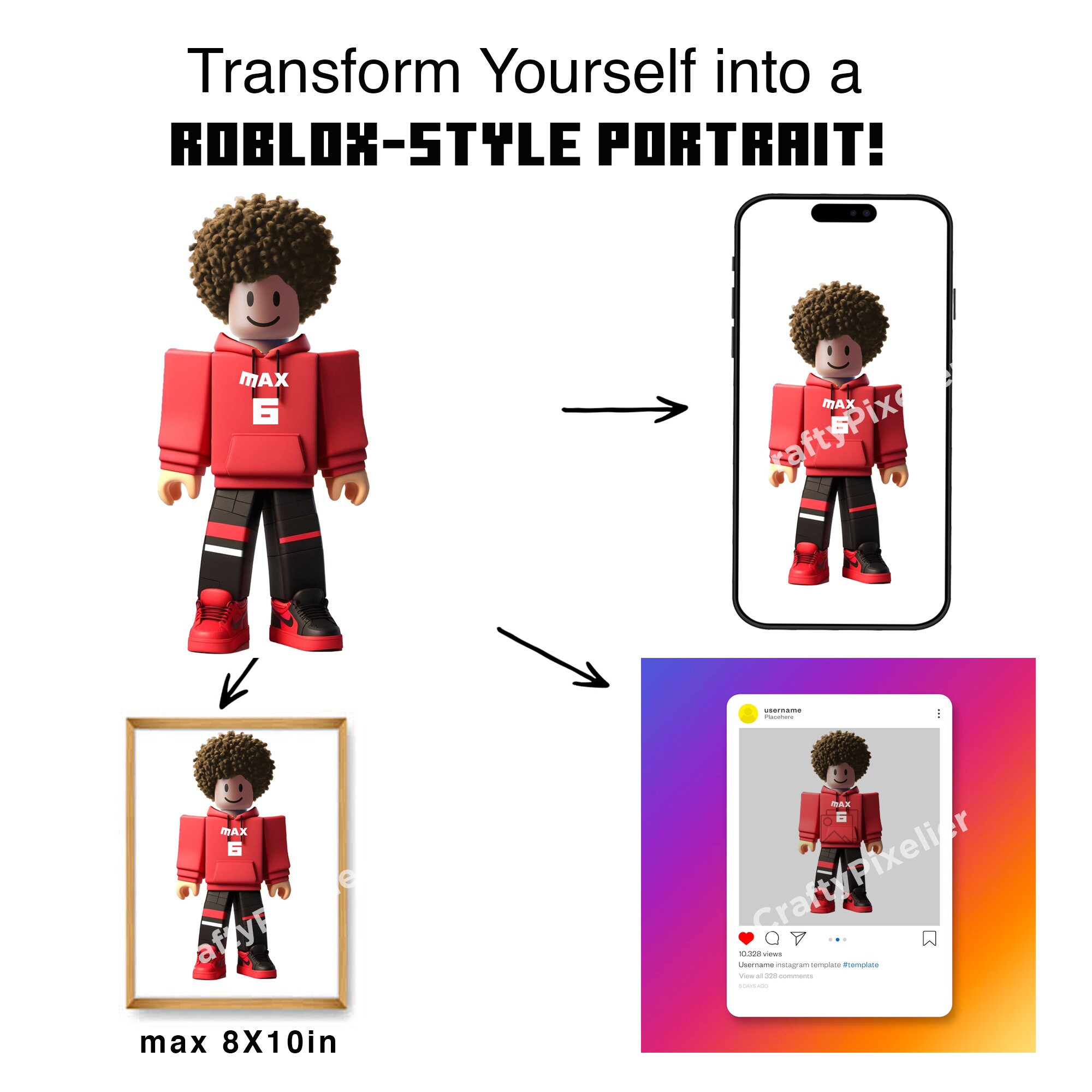 Transform Your Photo Into a Roblox Style Portrait - for Cake Topper ...
