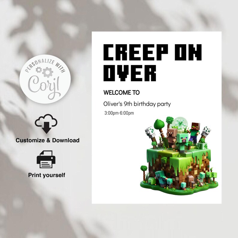 Printable Minecraft Birthday Party Welcome Sign. Editable 18inx24in ...