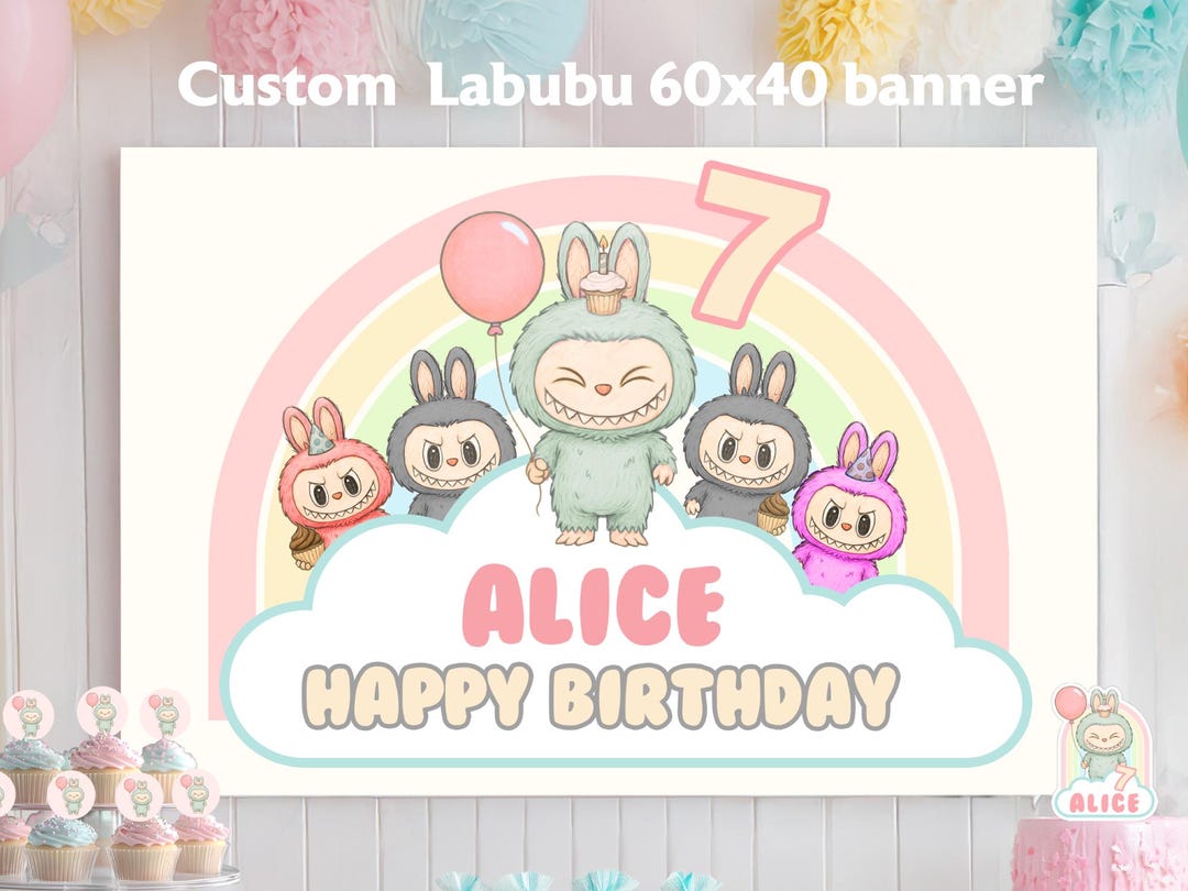 Personalized Labubu Birthday Party Banner 60x40 | Party Backdrop - Etsy
