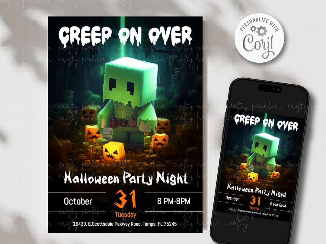 OPEN SALE | Minecraft Baby Creeper Halloween/birthday Invitation ...