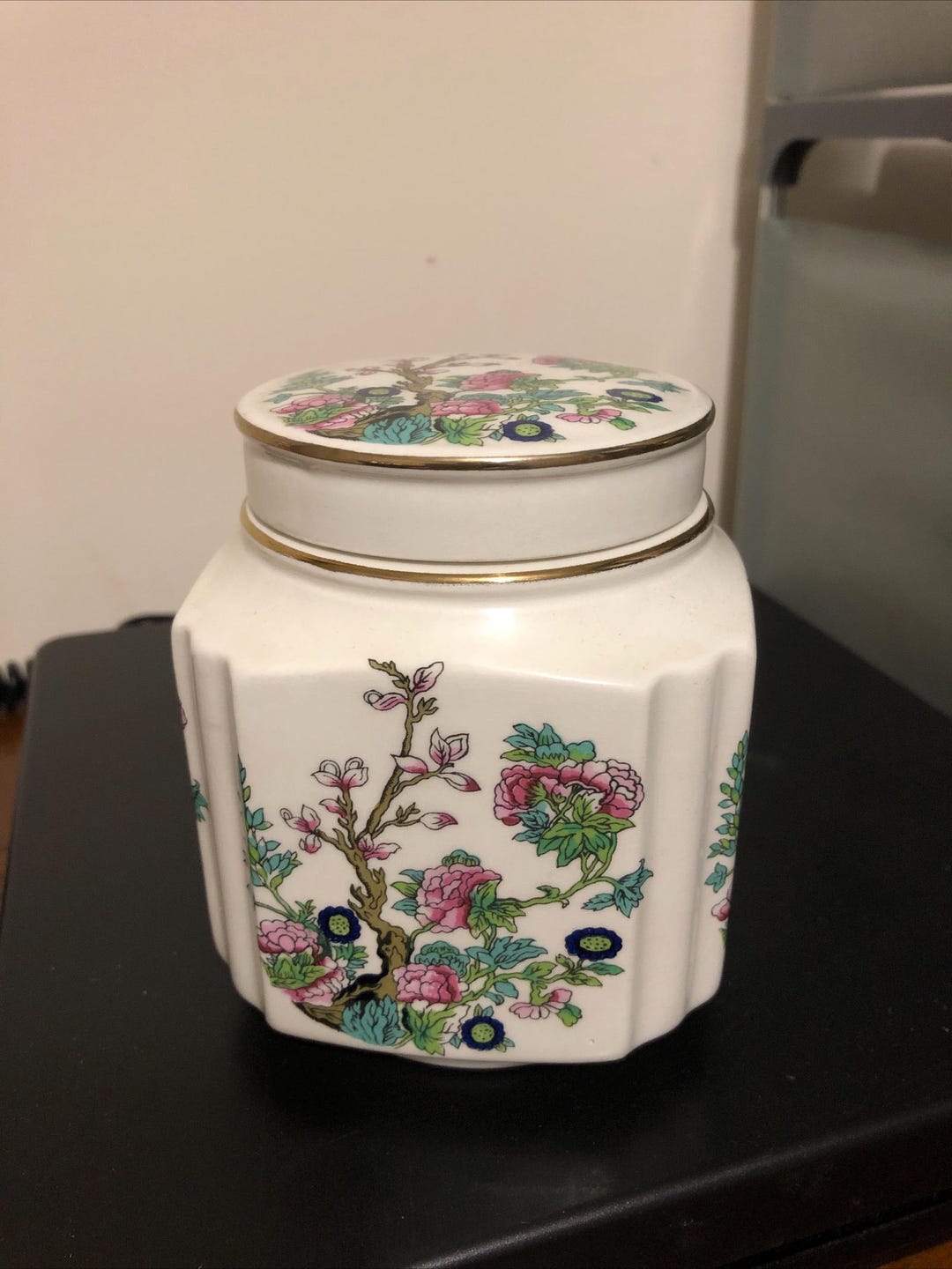 Vintage Sadler Indian Tree Ginger Jar or Tea Caddy Approx 9cm Square X ...