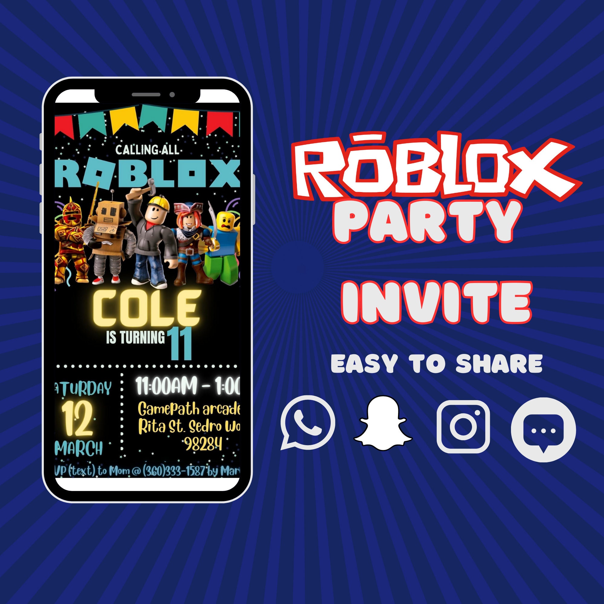 Roblox Birthday Invitation Card