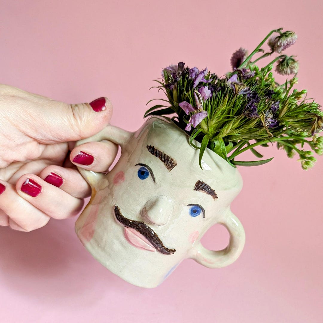 Flower Vase Man and Woman 2 Sides With Faces; Vase Beard; Ceramic Vase ...