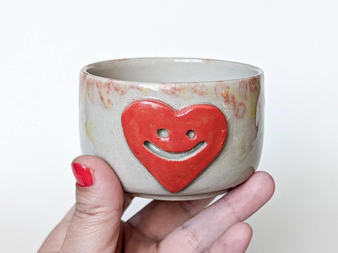 Mug Made of Pottery With Emoji Heart Laughing Coffee Mug Smiley Heart ...