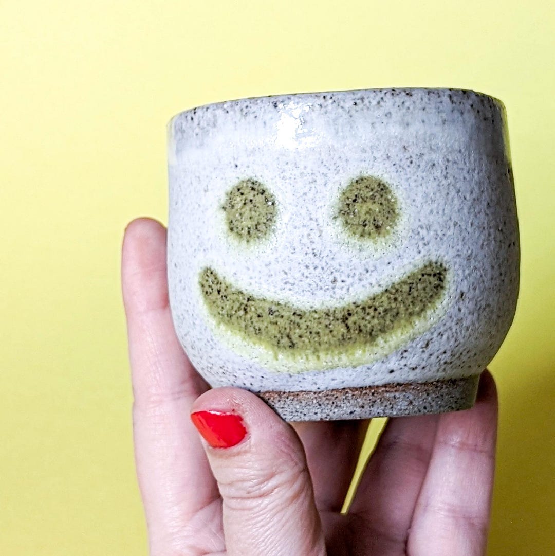 Pottery Mug Emoji Smile 230 Ml; Coffee Mug Without Handle Smiley White ...