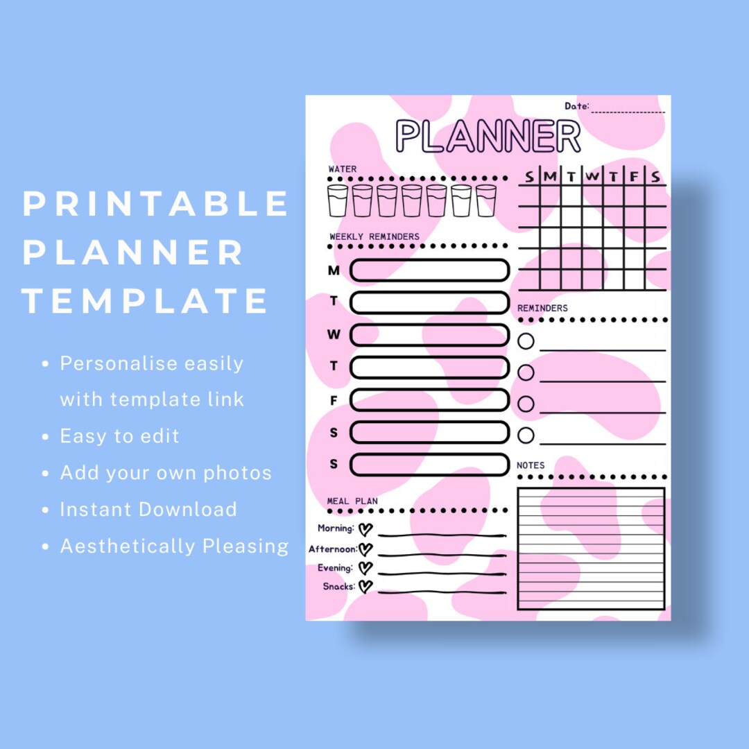 Digital Pink, Girly, Cow Print Organiser Planner Weekly, Daily, Monthly ...