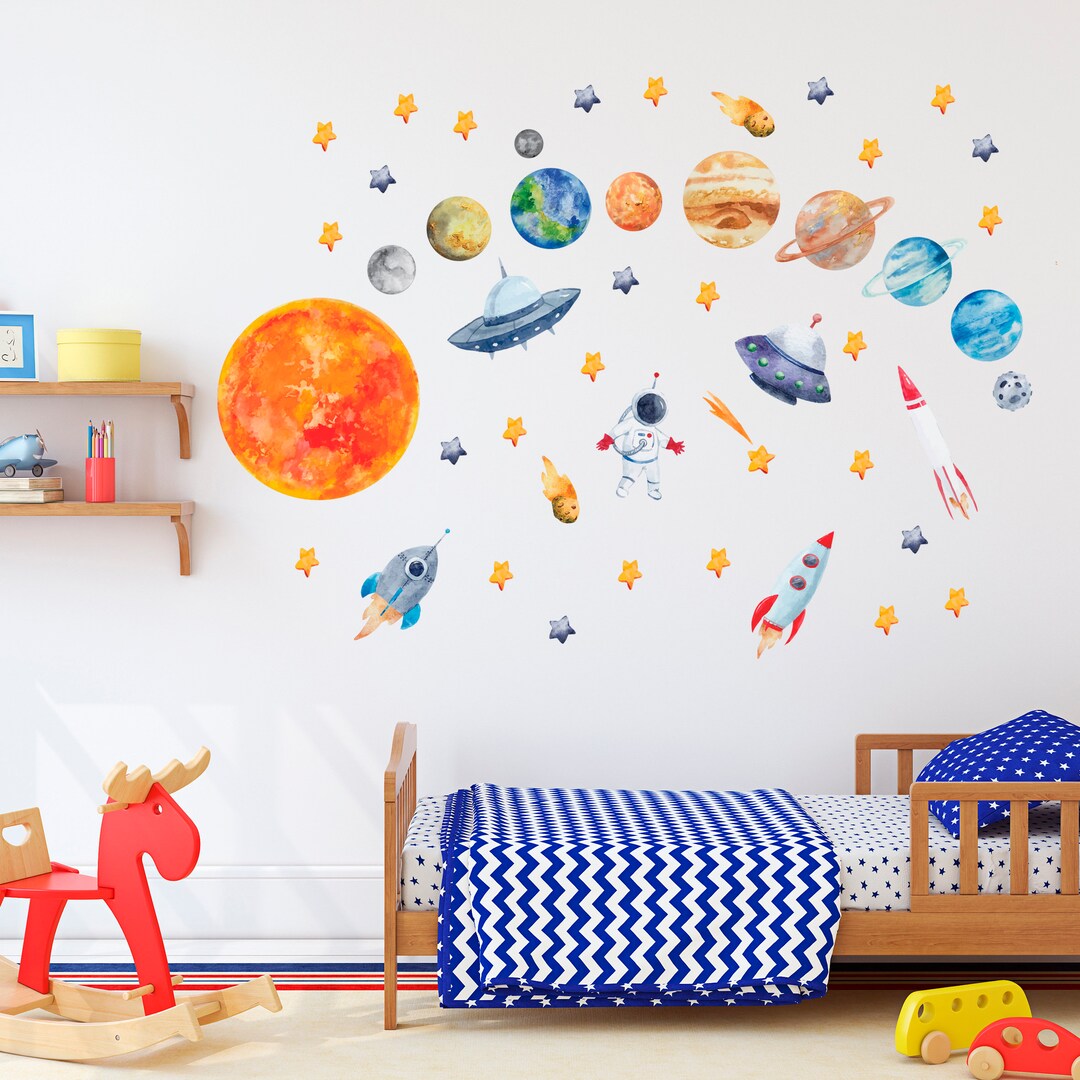 Space Wall Decal, Watercolor Solar System Wall Stickers, Space Decals ...
