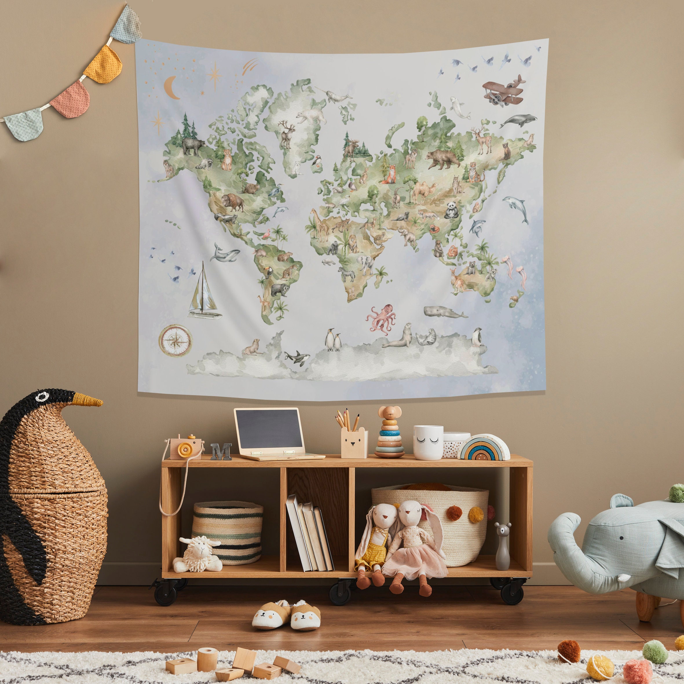 Custom Tapestry, Watercolor World Map Tapestry, World Map Tapestry ...