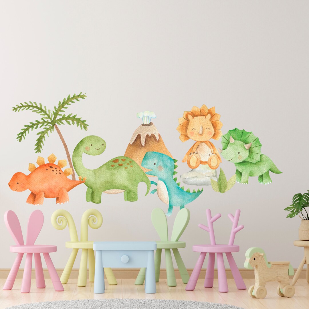 Dinosaurs Wall Decal, Watercolour Dinosaur Nursery Wall Sticker, Dino ...