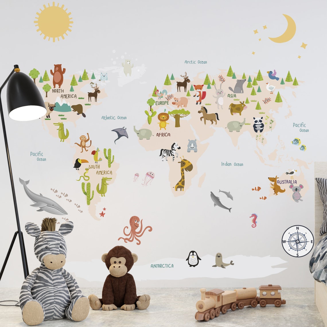 Animal World Map Decal Kids World Map Decal World Map Wall - Etsy Canada
