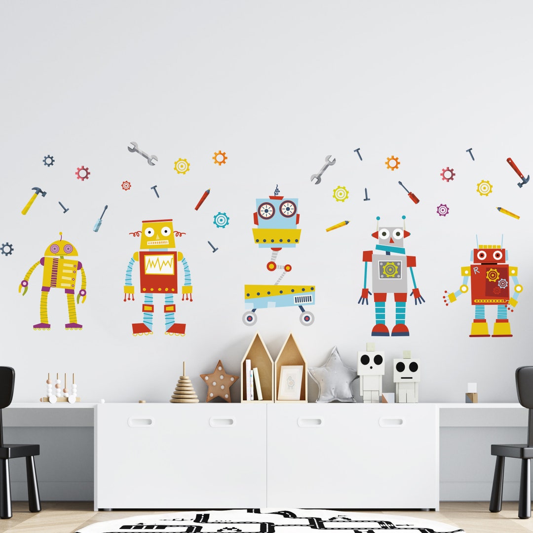 Robot Wall Decal, Boys Wall Sticker, Playroom Wall Decal, Boys Room ...