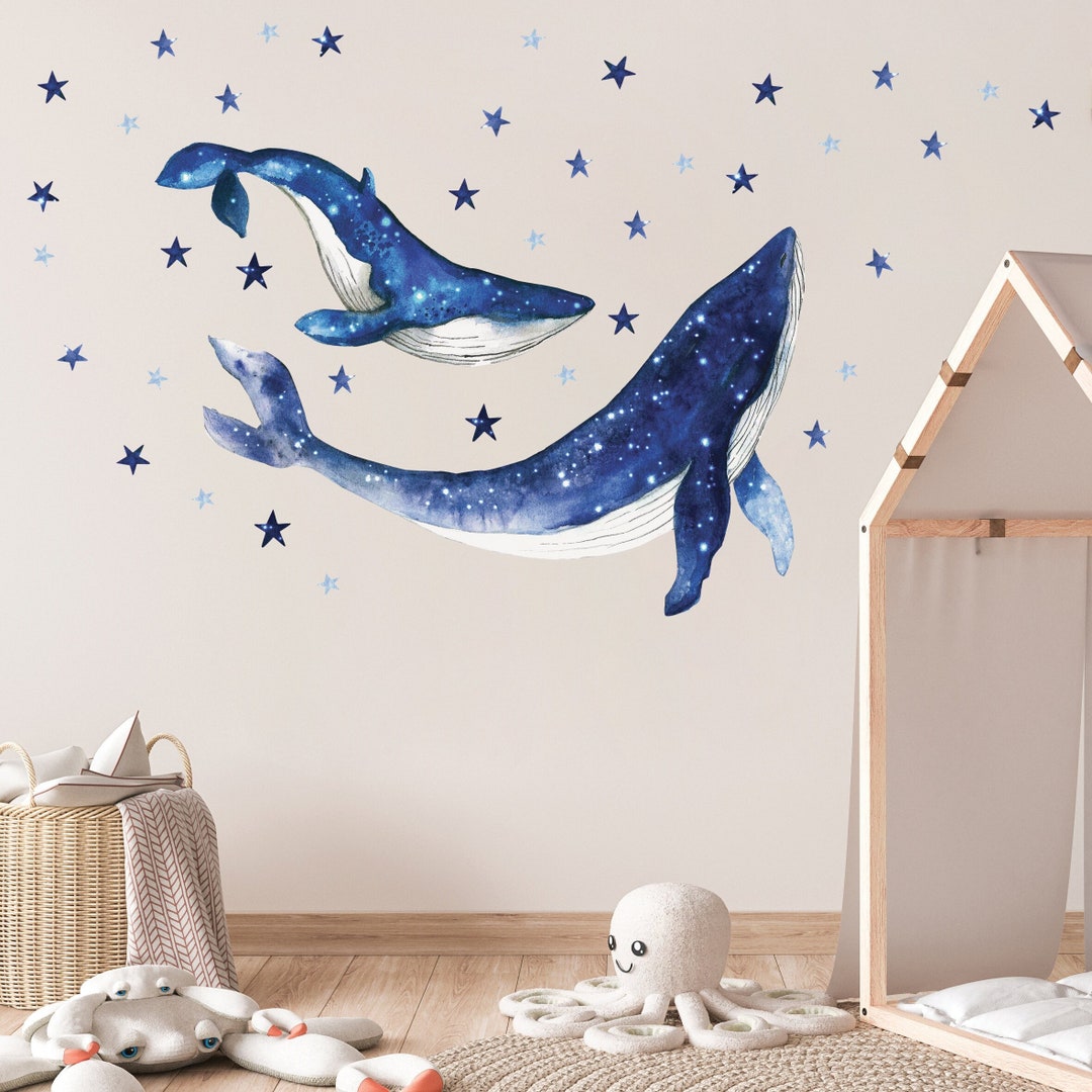 Watercolor Whale Decal , Whales and Stars Wall Decal, Under the Sea ...