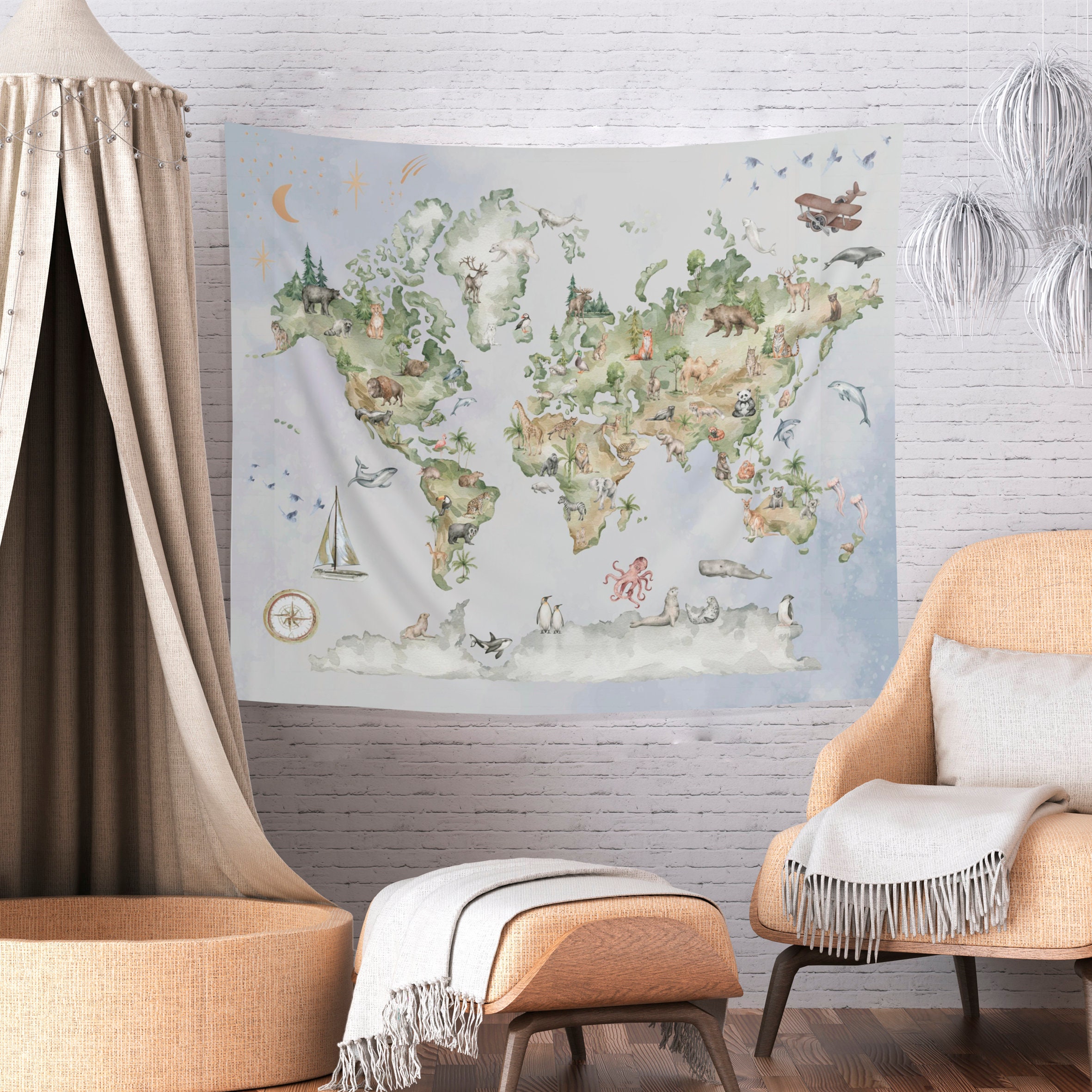 Custom Tapestry, Watercolor World Map Tapestry, World Map Tapestry ...