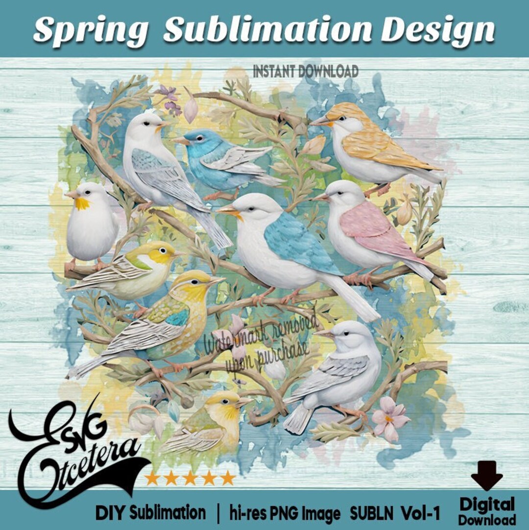 Spring Birds Sublimation Design, Spring Sublimation, Colorful Spring ...