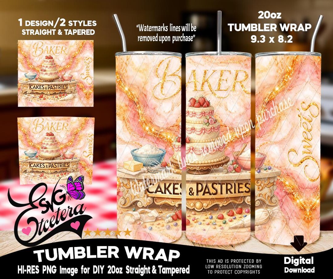 Baker Tumbler Wrap | Cakes & Pastries Gold Design (digital Download) - Etsy