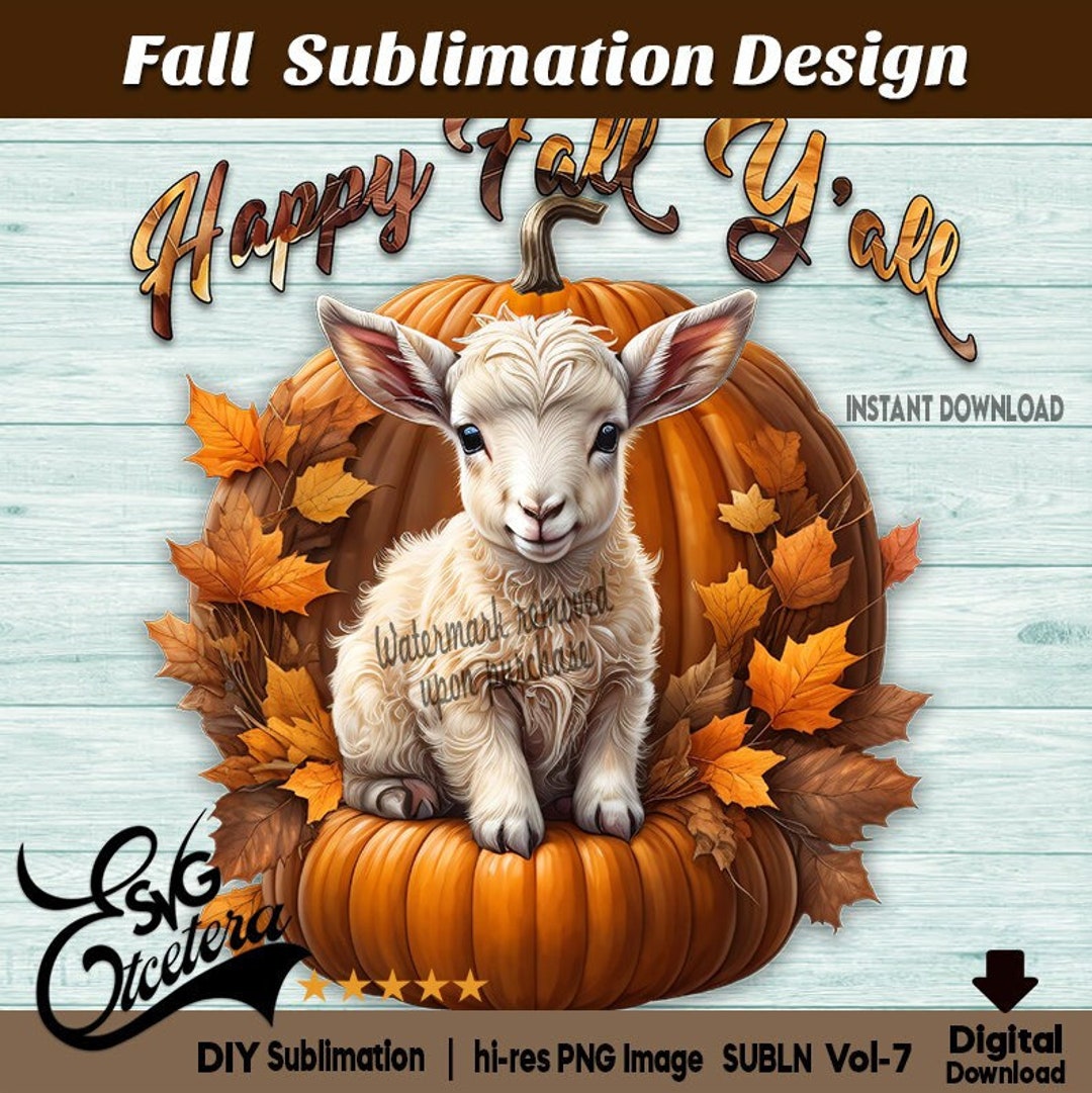 Fall Sublimation Design, Fall Lamb & Pumpkins Sublimation, Colorful ...