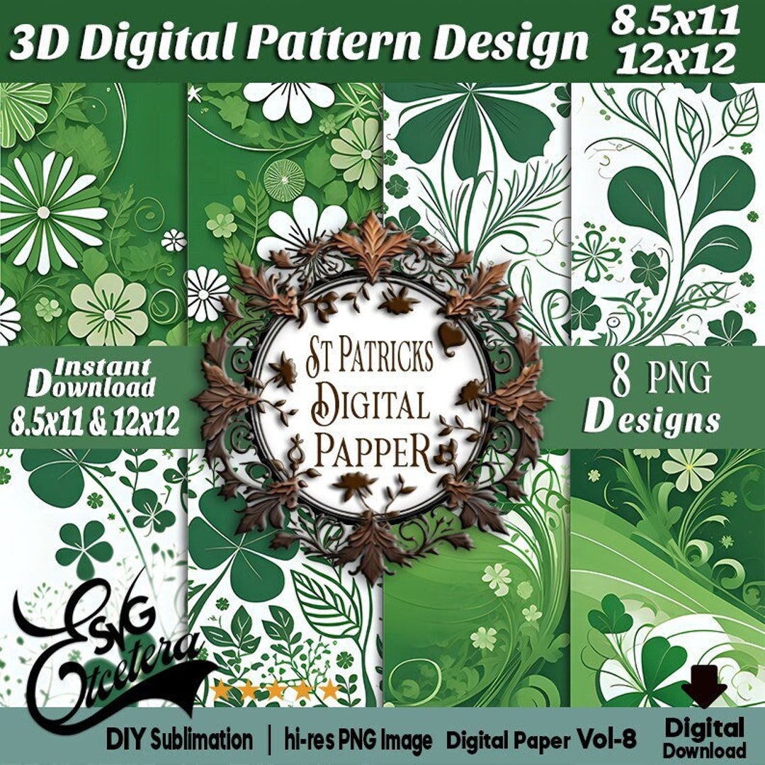 St Patrick's Day Digital Papers, Luck Clover Wallpaper, Junk Journal ...