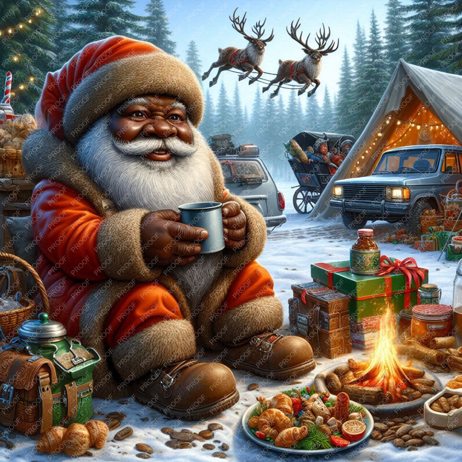Christmas, Snow, SANTA Sitting in the Woods Camping, High-quality Png ...
