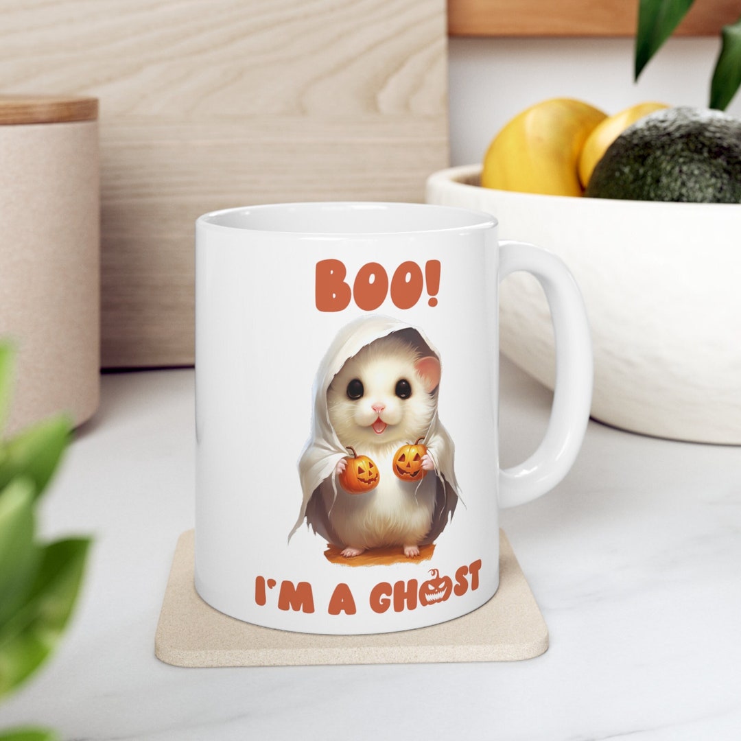 Cute Halloween Hamster Mug, Spooky Ghost Design, Boo Coffee Cup ...