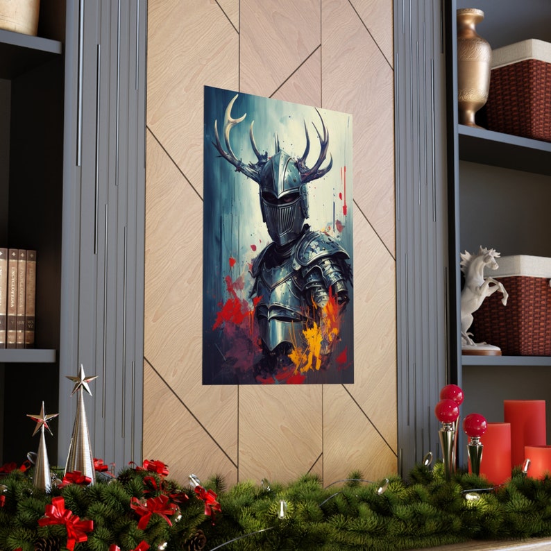 Medieval Knight With Stag Horns on Helm Wall Art Poster - Etsy
