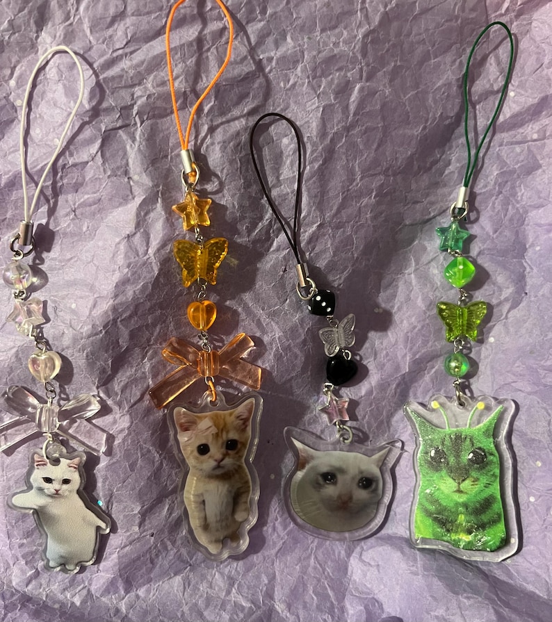 Kawaii Handmade Meme Cat Keychains and Phone Charms - Etsy UK