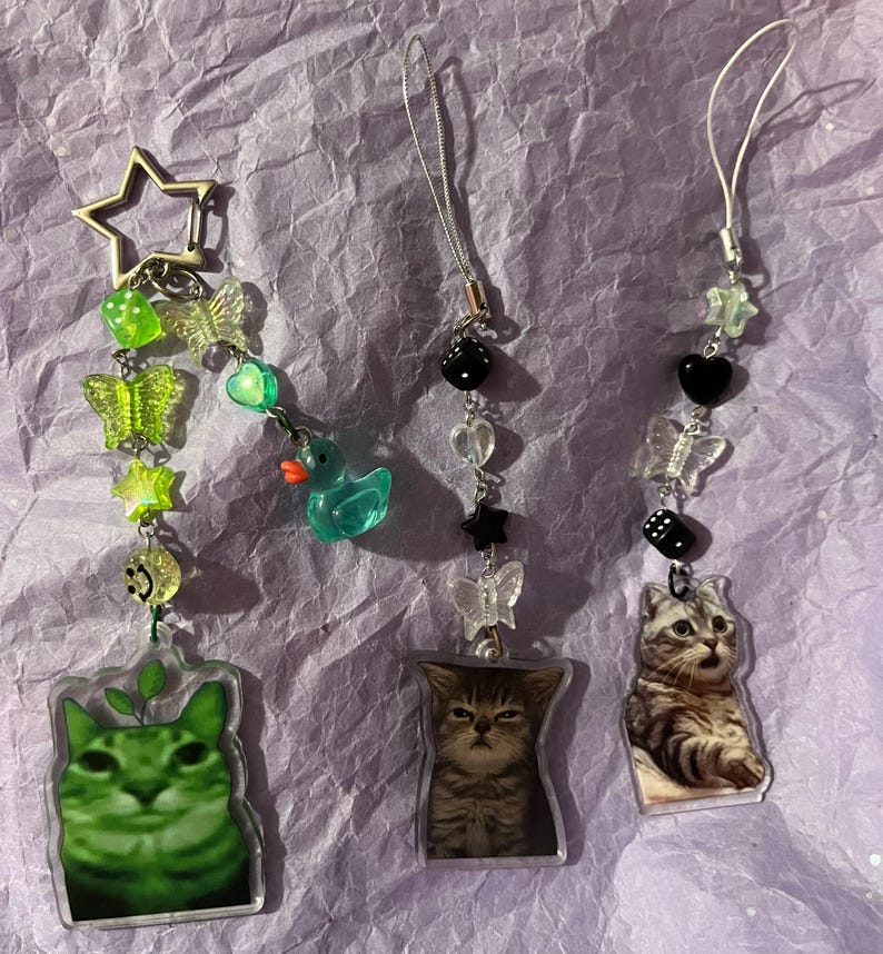 Kawaii Handmade Meme Cat Keychains and Phone Charms - Etsy UK