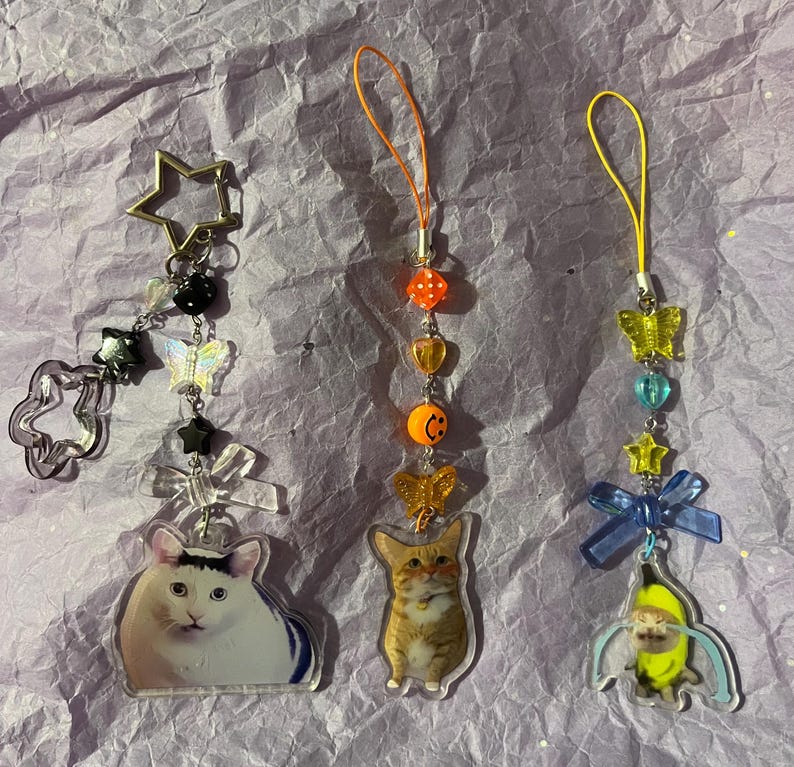 Kawaii Handmade Meme Cat Keychains and Phone Charms - Etsy UK