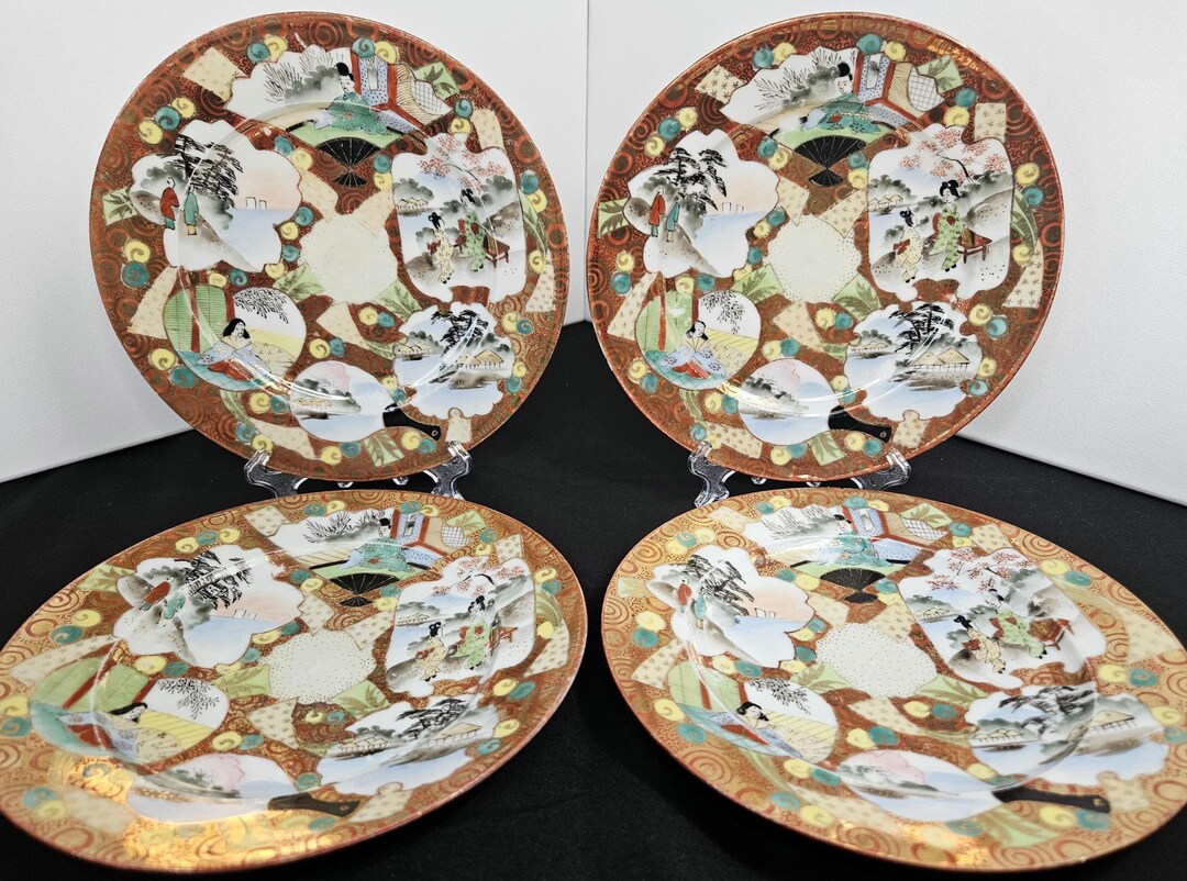 Japanese Handpainted Kutani Dessert Plates - Late Meiji - Japan Pre ...