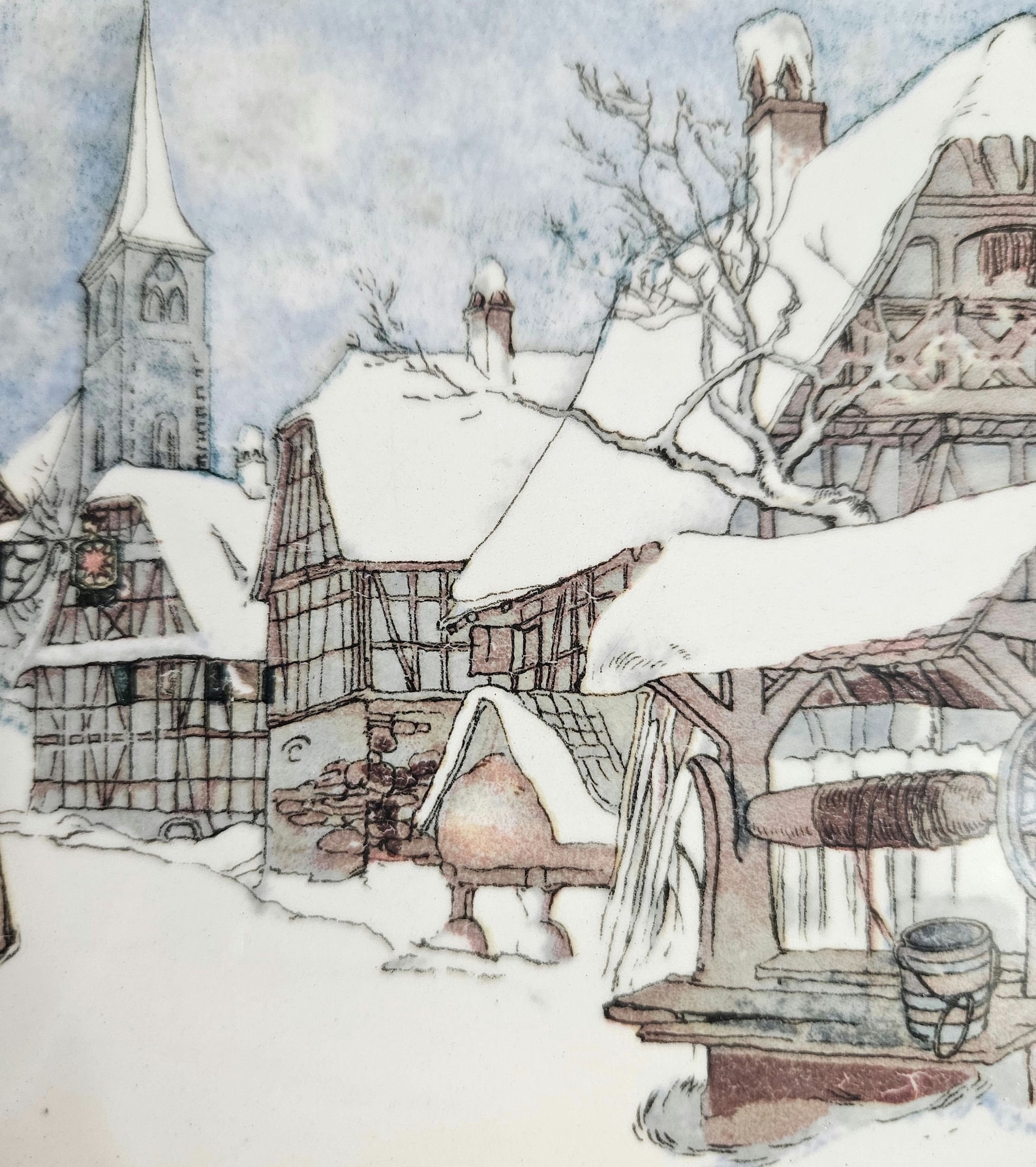 Vintage French Sarreguemines Faienceries Obernai alsacian Village Under ...