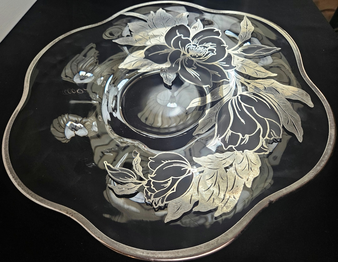 Vintage Rare Silver Overlay on Glass - Gorgeous ~14 1/2" Decorative ...