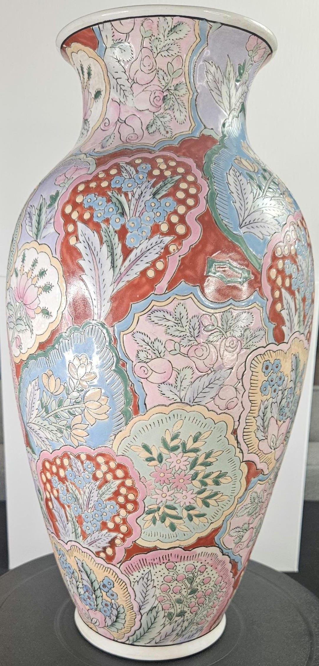 Vintage Chinese Palace Vase - Oriental Floral Moriage Decoration in ...