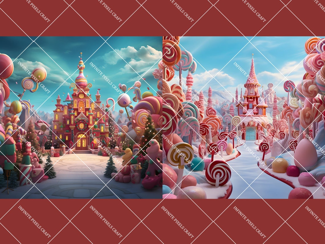 Christmas Candyland Digital Backdrops, Pink Kids Photography (PNG) - Etsy